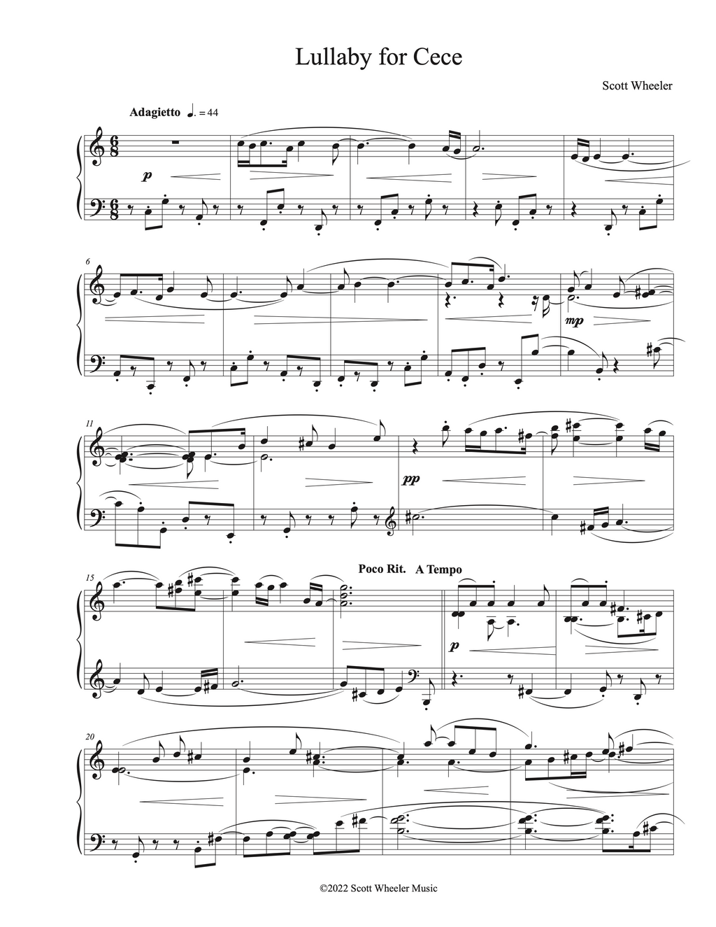 Lullaby for Cece - Scott Wheeler - Sheet Music | Opus Imprints